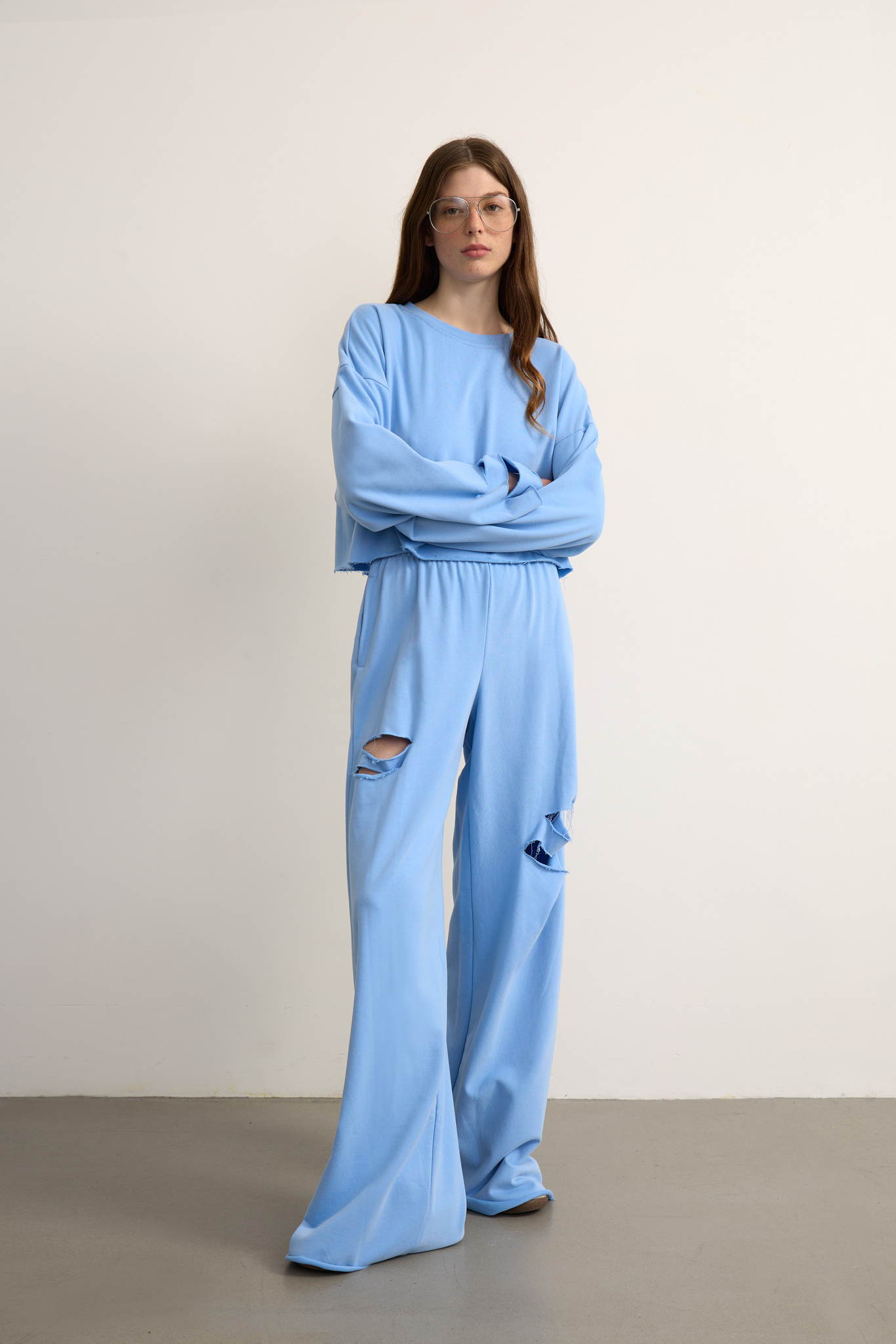 Свитшот укороченный с разрезами Mollis, цвет: голубой, 15-21-3265/1 со ...